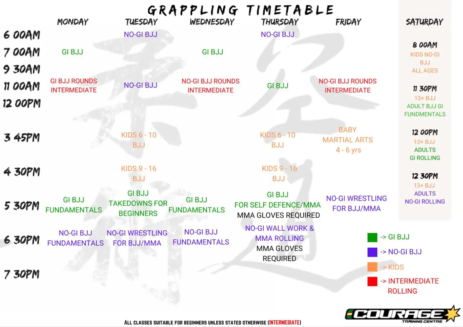Schedule - Courage Training Centre